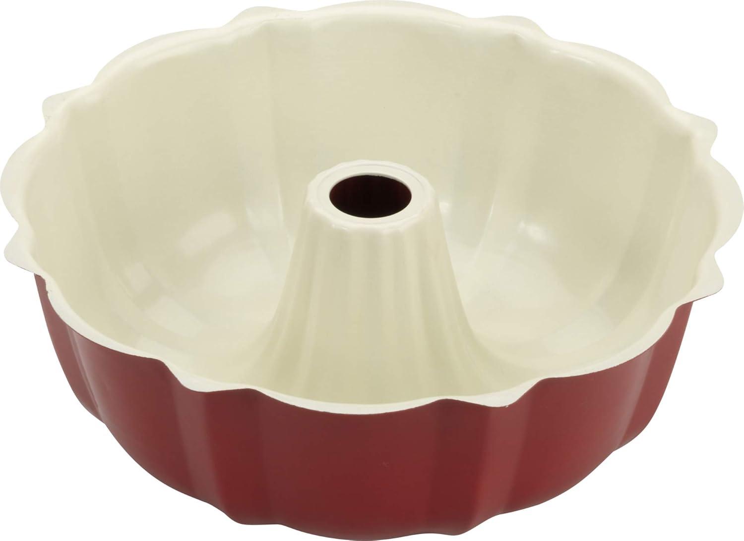 GoodCook Everyday Nonstick Steel Fluted Tube Pan , 9.5″, White and Red ...