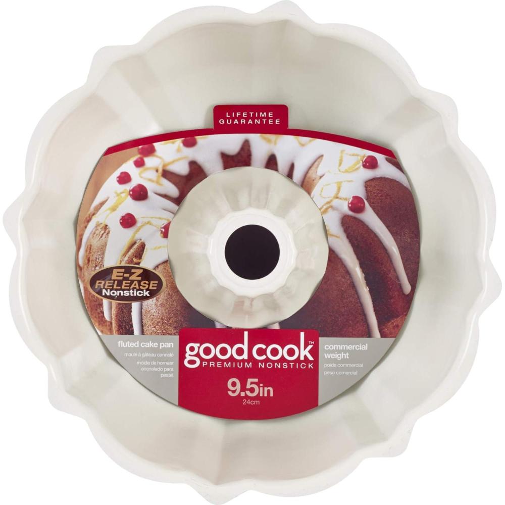 GoodCook Everyday Nonstick Steel Fluted Tube Pan , 9.5″, White and Red ...